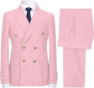 Generic Costume 2 pi&egrave;ces &agrave; double boutonnage pour homme - Coupe ajust&eacute;e - Blazer et pantalon - Pour mariage, bal de fin dann&eacute;e, revers &agrave; revers, rose, XXL
