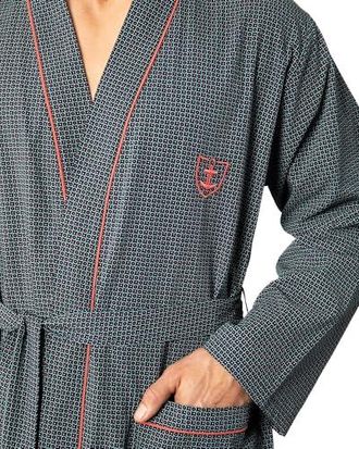 Mariner Peignoir pour Homme en Popeline Imprim&eacute;e Pur Coton Doubl&eacute;e Eponge Marine G716 - Couleur - Marine - Taille - 6/XXL