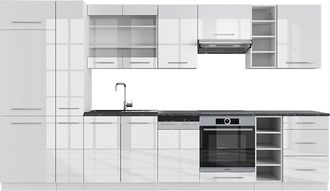 Vicco Küchenzeile Fame-Line, Weiß Hochglanz/Weiß, 355 cm ohne Arbeitsplatte