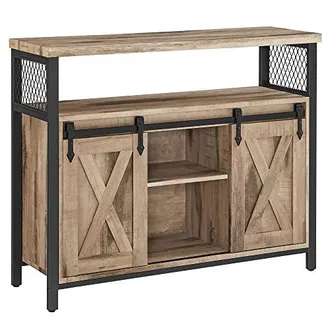 Vasagle Meuble de Rangement, Buffet Cuisine, Commode, avec 2 Portes Coulissantes, 33 x 100 x 80 cm, Étagères Réglables, pour Salon, Marron Camel et Noir dencr