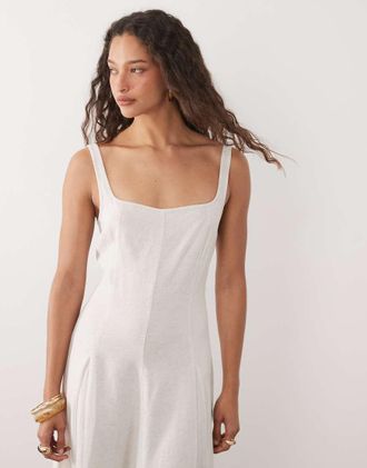 Asos Robe longue en lin m&eacute;lang&eacute; &agrave; surpiq&ucirc;res - Naturel-Neutral