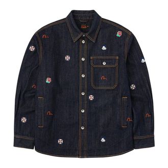 Evisu Allover Embroidery Regular Fit Denim Hemdjacke - - Shirts - Herren - Blau - 2XL