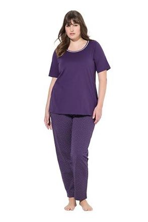 Ulla Popken Pyjama, Zweiteiler, Punkte, Halbarm, Aubergine, 58-60 Femmes