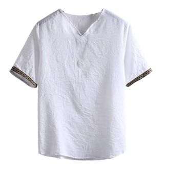 Generico T-shirt en lin m&eacute;lang&eacute; l&eacute;ger et respirant pour homme pour les loisirs en &eacute;t&eacute;, blanc, 5X-Large