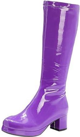 Generic Bottes en cuir verni pour femme au genou, bottes &agrave; talon &eacute;pais &eacute;l&eacute;gantes, couleur rouge brillant audacieuse, talon bloc confortable, bottes en pvc imp