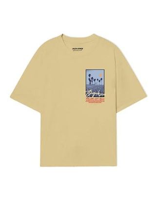 Jack & Jones Joralmeria Palms T-Shirt SS Crew Neck FST pour Homme, Double cr&egrave;me, M