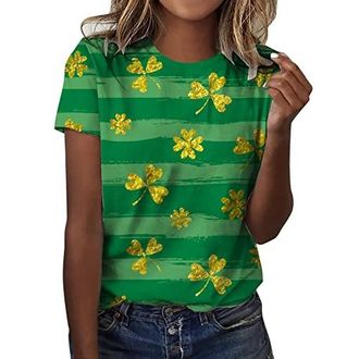 Generic Chemise de la Saint-Patrick pour femme &agrave; manches 3/4 - Haut vert tr&egrave;fle - Haut d&eacute;contract&eacute; et ample pour femme - V&ecirc;tements irlandais - Pull slim fit -