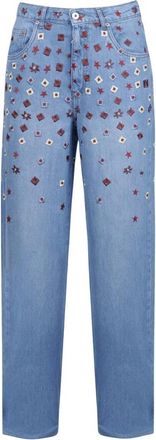 ottod'Ame Femme, Jeans, Bleu, Taille: W31 Jean Droit Brod&eacute;