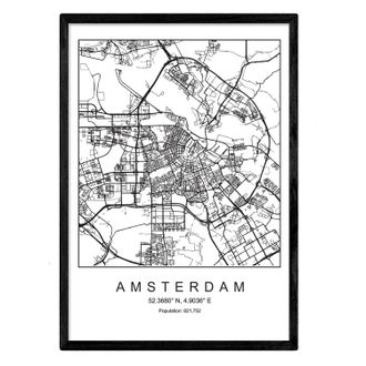 Nacnic Druck Stadtplan Amsterdam skandinavischer Stil in Schwarz und Wei&szlig;. Plakat A4 bedruckte Papier Keine 250 gr. Gem&auml;lde, Drucke und Poster f&uuml;r Wohnzimmer
