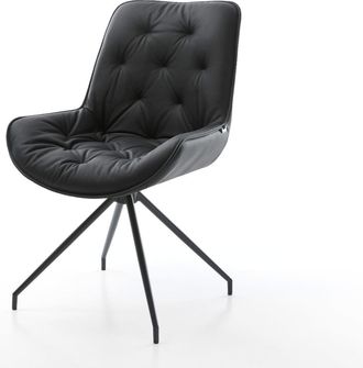 DELIFE Esszimmerstuhl Taimi-Flex Echt-Leder Schwarz Kreuzgestell konisch Schwarz, Esszimmerst&uuml;hle