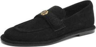 Generic Mocassins Femme Bout Rond Daim Accent Métallique Slip on Bureau Travail Chaussures Casual Robe,Noir,42.5 EU