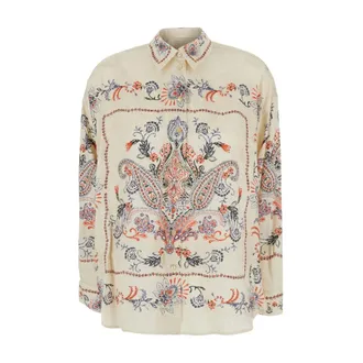 Momoni Femme, Blouses et Chemises, Beige, Taille: 36 FR Chemise Classique Brod&eacute; &agrave; Col