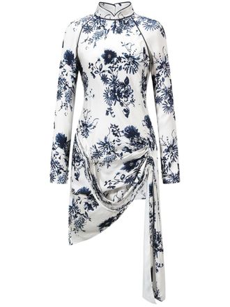 Shanghai Tang robe drap&eacute;e Tang &agrave; fleurs - Blanc