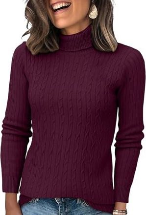 Generic Pull Femme Hiver Chaud col Montant D&eacute;contract&eacute; Manche Longue Couleur Unie Jumper Pull Femme Chic et El&eacute;gant Mode Ample Sweatshirts Vin Rouge