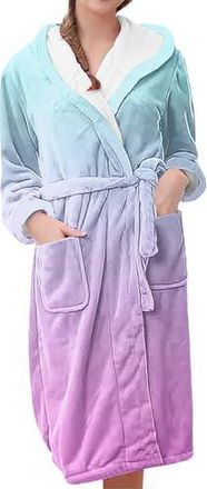 Generic Robe de chambre chaude pour femme - Peignoir en peluche pour femme avec capuche - Peignoir thermique - Robe de nuit longue avec ceinture - Pyjama doux