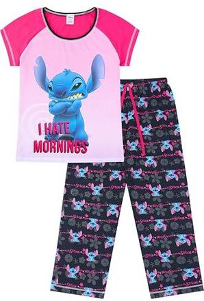 Disney Lilo and Stitch Pyjama long en coton pour femme Inscription I Hate Mornings, rose, 36-38