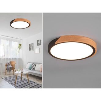 Reality Reality Leuchten - led Deckenleuchte jano rund Schwarz mit Holz, 3 Stufen Dimmer, ø 31cm