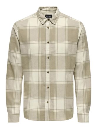 Only & Sons Kariertes Holzfäller Hemd Basic Langarm Flanellhemd Freizeit Karo Slim Fit Shirt Baumwolle ONSGUDMUND, Farben:Beige, Größe Hemd:XXL