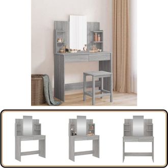 vidaXL Vidaxl - Schminktisch mit Spiegel Grau Sonoma 96x39x142 cm - Schminktisch - Kosmetikschrank - Makeup Tisch - Badezimmermöbel - Grau Sonoma
