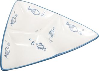 Amosfun Dreieckiger Keramikteller Mit 3 Unterteilungen Snackteller Im Japanischen Stil Porzellanmaterial Mikrowellengeeignet F&uuml;r Di&auml;tmahlzeiten