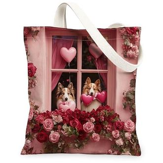 Generic Sac fourre-tout en toile pour la Saint Bernard pour le shopping 33 x 38 cm, sac d&eacute;picerie r&eacute;utilisable pour femme, animal domestique, peinture esth&eacute;ti