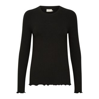 Kaffe Schwarzes Tiefes Langarm-Top - - Tops - Damen - Schwarzk - XS