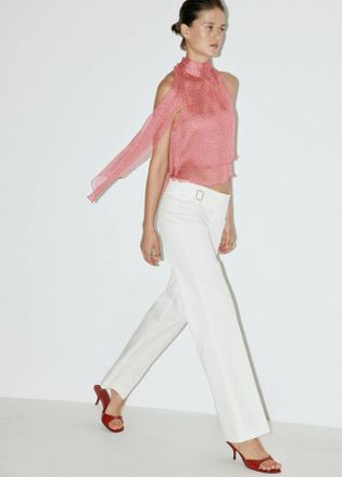 Mango Blouse &agrave; pois avec foulard rose p&acirc;le - Femme - S - MANGO