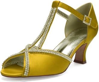 Generic Chaussures De Mariage Chaussures À Talons Femmes Bout Ouvert Talons Bas Mariée Talons Été 6.5Cmbureau Travail Soir Sandale,Jaune,42 EU