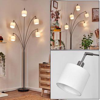 HOFSTEIN Stehleuchte Bassagoda, moderne Stehlampe mit Marmorfu&szlig; aus Metall/Stoff in Schwarz/Nickel-matt/Wei&szlig;, verstellbare Leuchte mit Fu&szlig;schalter, E14, Wohnzi