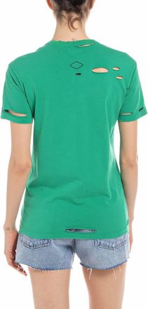 Replay Damen T-Shirt Kurzarm Destroyed Look, Oasi Green 231 (Grün), M