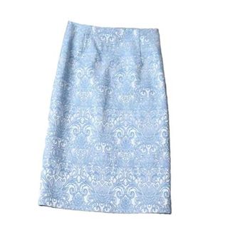 Generic Jupe mi-longue en jacquard &agrave; fleurs pour femme, style fran&ccedil;ais, mince, sac de hanche, bleu, Taille M