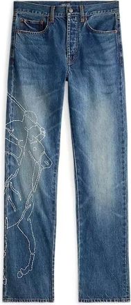 Polo Ralph Lauren Femme, Jeans, Bleu, Taille: W27 Jean Droit en Denim Rigide Brod&eacute;