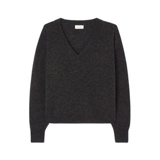 American Vintage Kohle Heather V-Ausschnitt Langarm Trikot - - Knitwear - Damen - Gr&uuml;n - S