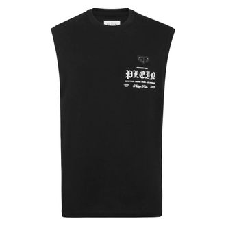 Philipp Plein Homme, Tops, Noir, Taille: XL T-Shirt Sans Manches &agrave; Col Rond