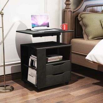 Soges Betttisch Laptoptisch Sofatisch aus Holzwerkstoffen hochverstellbar mit drehbar Tischplatte geeignet f&uuml;r Bett Sofa - Wei&szlig; Ahorn - Soges