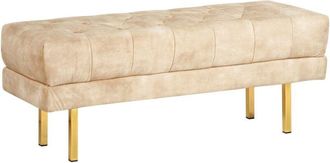 Beliani Bettbank Beige aus Samtstoff Gesteppt Knopfheftung 117 cm mit Goldenen Beinen Elegant Sitzbank f&uuml;r Schlafzimmer Flur Garderobe Wohnzimmer