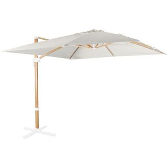 Sweeek Parasol d&eacute;port&eacute; carr&eacute; 3x3m haut de gamme - Falgos - ecru- Parasol excentr&eacute; inclinable. rabattable et rotatif &agrave; 360&deg;