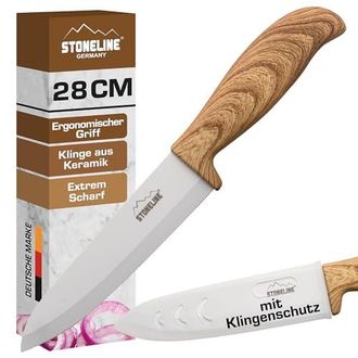 STONELINE Back to Nature Couteau de Chef 28 cm, en Céramique, pour couper les Fruits, Légumes et Viande, Couteau en Aspect Bois