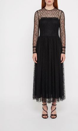 Alberta Ferretti Midi-Zeremoniekleid aus T&uuml;ll mit langen &Auml;rmeln und Rundhalsausschnitt