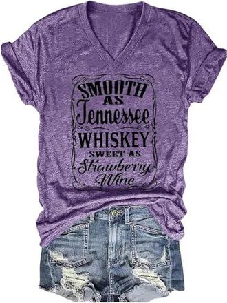 Generic T-shirt tendance lisse comme Tennessee Whiskey Sweet As Berry Wine pour femme - T-shirt &agrave; whisky lisse comme Tennessee pour femme - Coupe ample - Haut