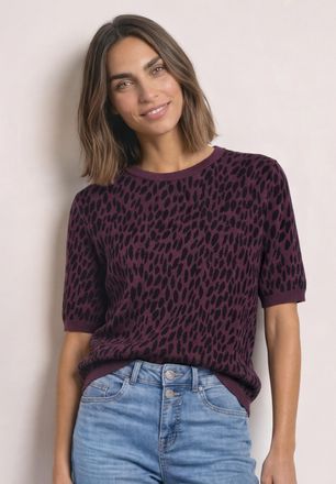 Street One Kurzarmpullover STREET ONE, Damen, Gr. 34, rustic rouge, Stoff, 50% Viskose, 28% Polyester, 22% Polyamid, normal normal, Rundhals, abgesteppt, Pullove