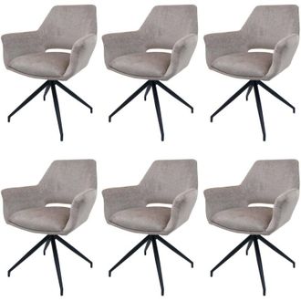 Hhg Neuwertig] 6er-Set Esszimmerstuhl HHG 745, K&uuml;chenstuhl Stuhl mit Armlehne, drehbar Auto-Position, Metall Stoff mvg taupe