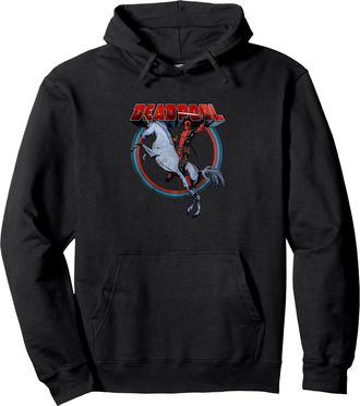 MARVEL Deadpool Merc Riding A Unicorn Rainbow Circle Pullover Hoodie