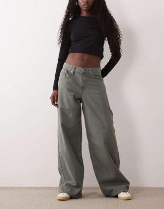 Gina Tricot Gina Tricot jean baggy taille mi-haute kaki-Vert