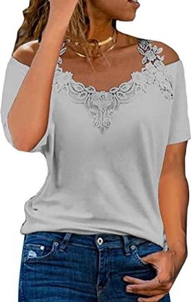 Onsoyours Femme T-Shirt Manche Courte Sweatshirt Col en V Tee Shirts De Sport Lâche Chemisier Tops Blouse Décontractée Casual 01 Gris L