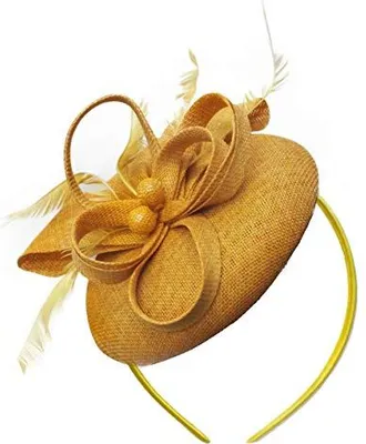 Caprilite Serre-tête bibi en sinamay avec perles rondes pour femme, mariage, courses hippiques, jaune, 1 count (Pack of 1)