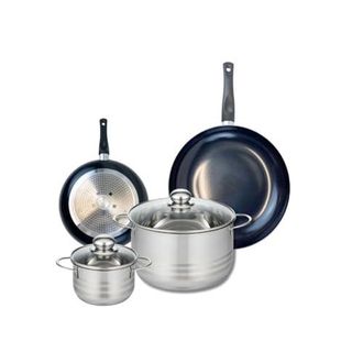 Fackelmann ELO 9725950 Batterie de cuisine 4 pièces, Ensemble de 2 Poêles de cuisson 20 et 28 cm et 2 faitouts 14 et 24 cm Elo Prima Brillant, inox, induction, N