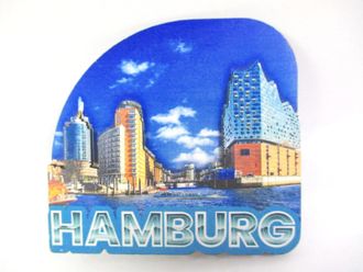 Generic Hamburg Magnet Holz Souvenir Germany Elbphilharmonie Hafen 2 lagig