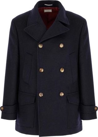 Brunello Cucinelli Homme, Manteaux, Bleu, Taille: L Manteau crois&eacute; en laine