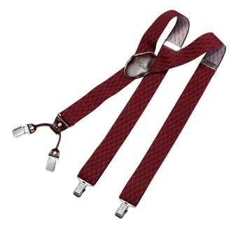 DonDon Hosentr&auml;ger Herren extra stark Raute rot 3,5 cm Hosentr&auml;ger Herren breit mit brauem Leder in Y-Form lang - Starke Clips passend f&uuml;r Anzug Jeans Chinos
